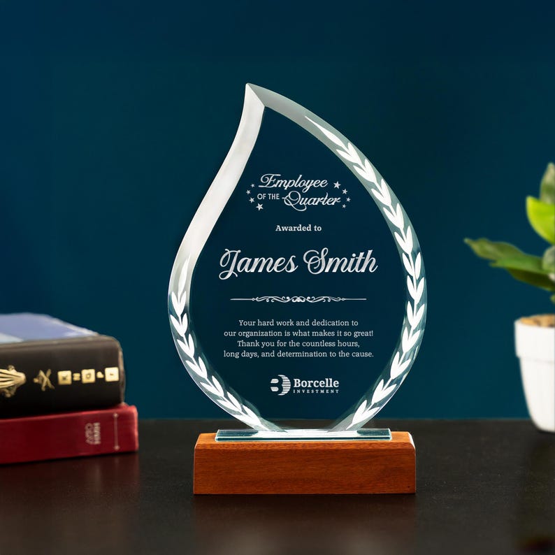 Employee of the Quarter Flame Award, Custom Staff Recognition Glass ...