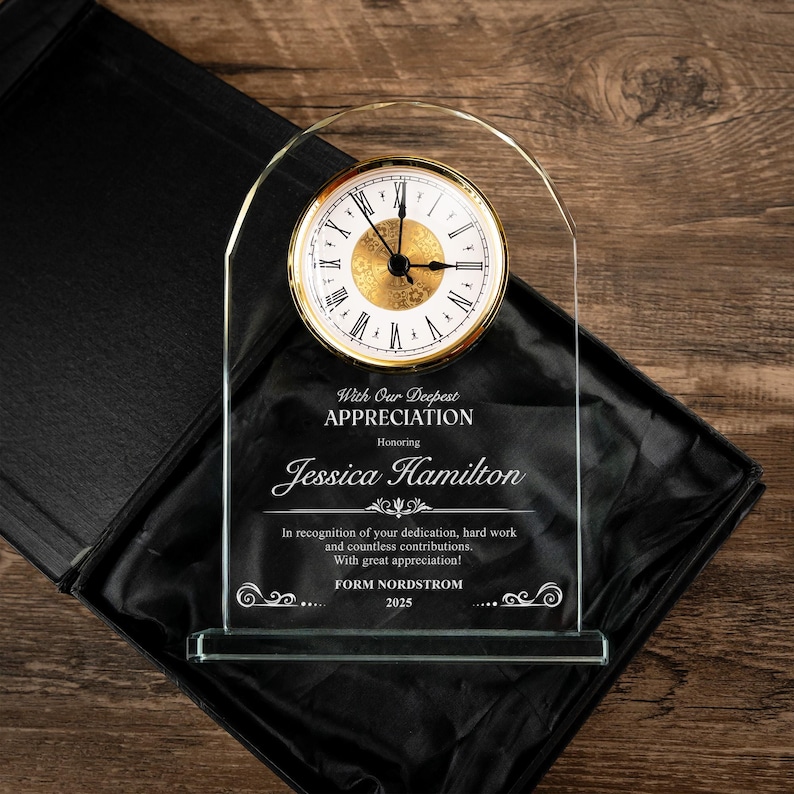 Custom Appreciation Glass Clock Awards - Personalized Employee Desk ...