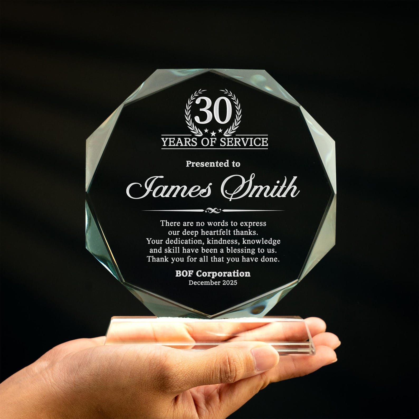 Personalized Long Service Crystal Awards, Custom Glass Trophy for ...