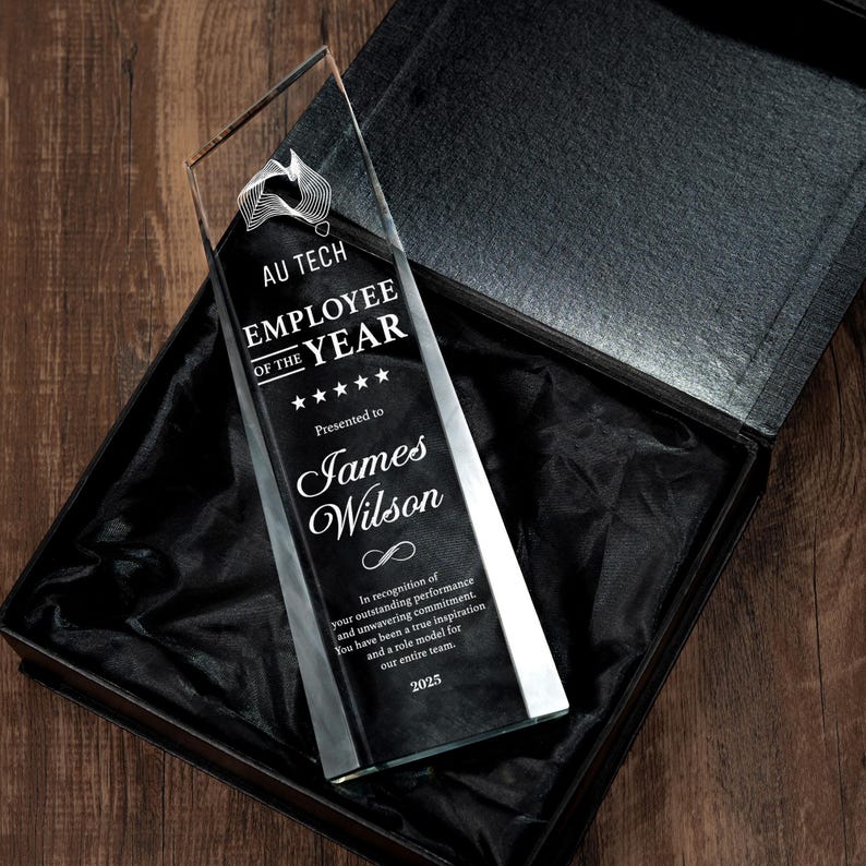 Personalized Long Service Crystal Award - Custom Tower Glass Trophy ...