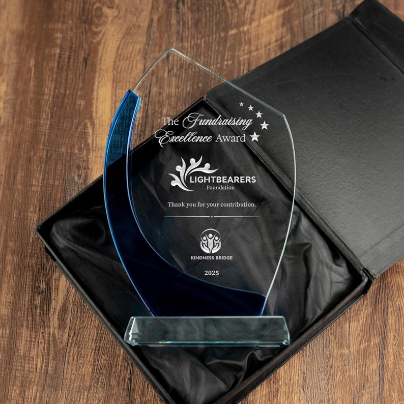 Custom Fundraiser Crystal Glass Award - Personalized Thank You Plaque ...