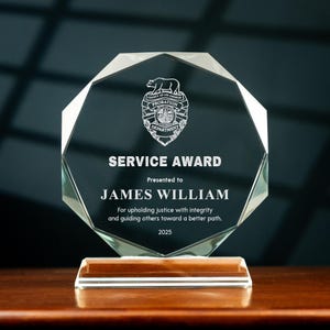 Personalized Police Officer Service Award, Custom Sheriff Glass Trophy ...