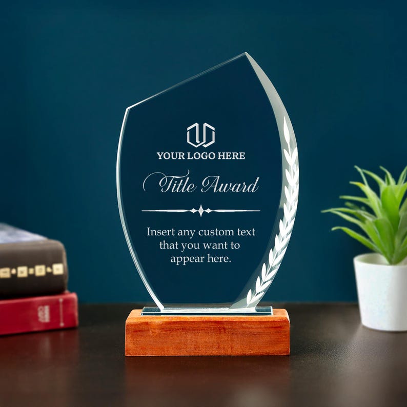 Custom Crystal Award With Text & Logo - Personalized Glass Trophy for ...