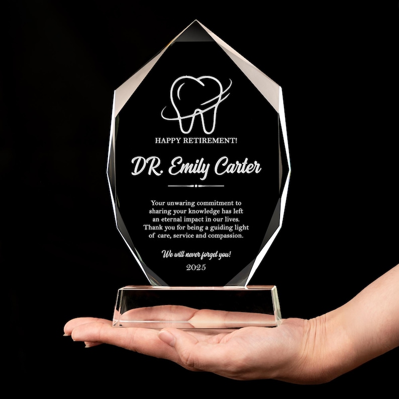 Personalized Dentist Glass Awards, Custom Dental Retirement Crystal ...