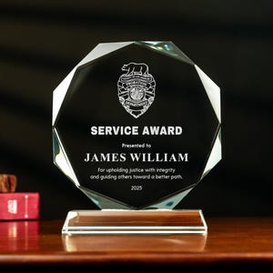 Personalized Police Officer Service Award, Custom Sheriff Glass Trophy ...