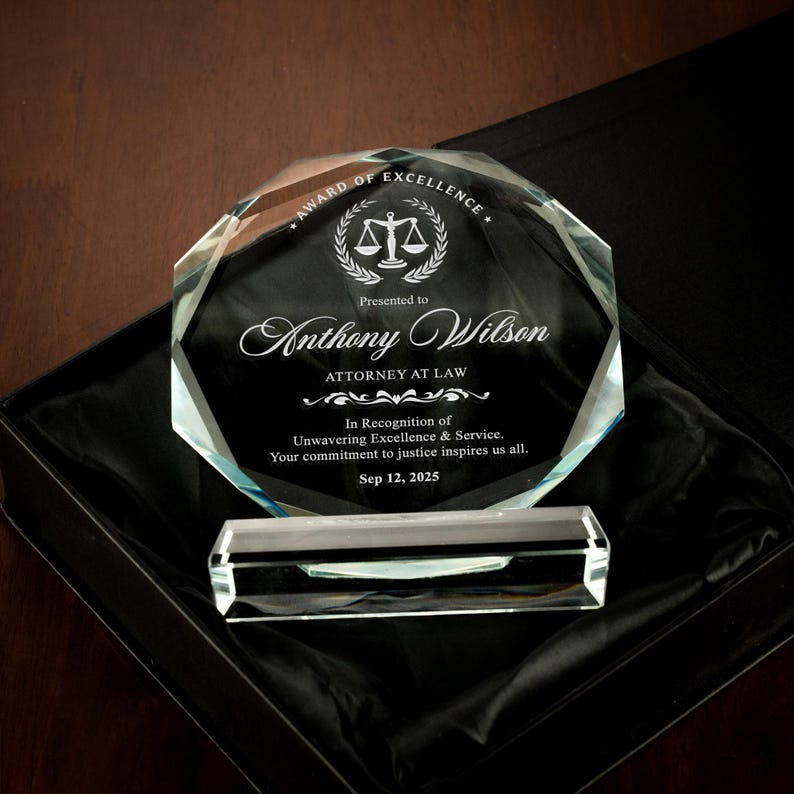 Personalized Lawyer Crystal Glass Award, Custom Attorney at Law Glass ...