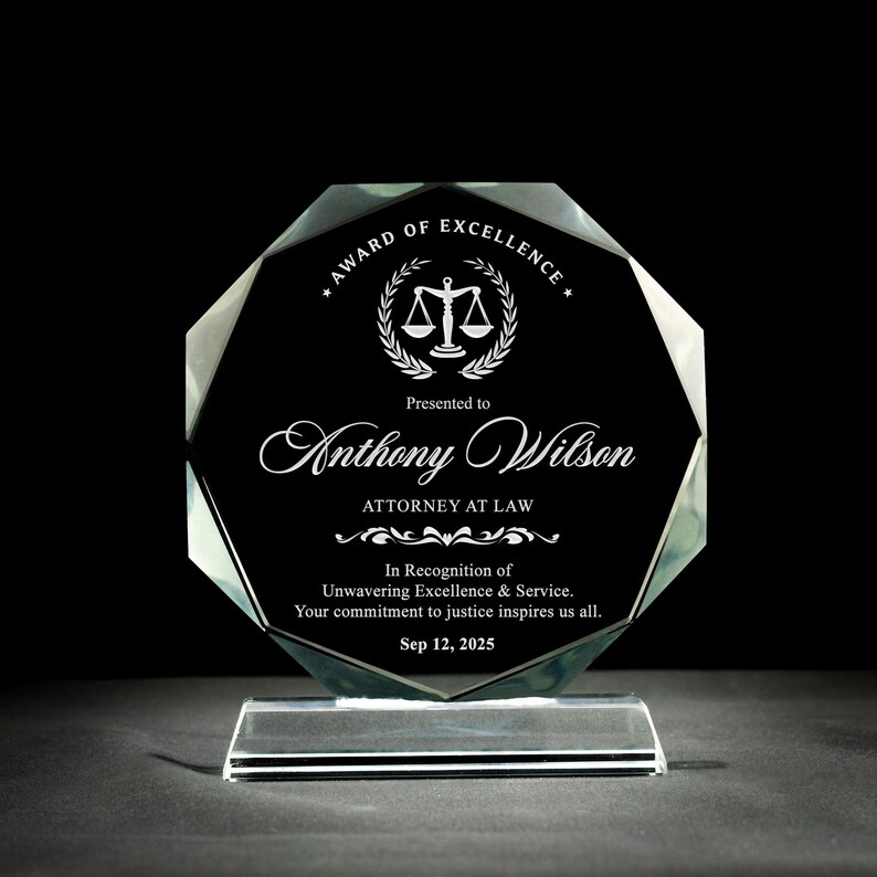 Personalized Lawyer Crystal Glass Award, Custom Attorney at Law Glass ...