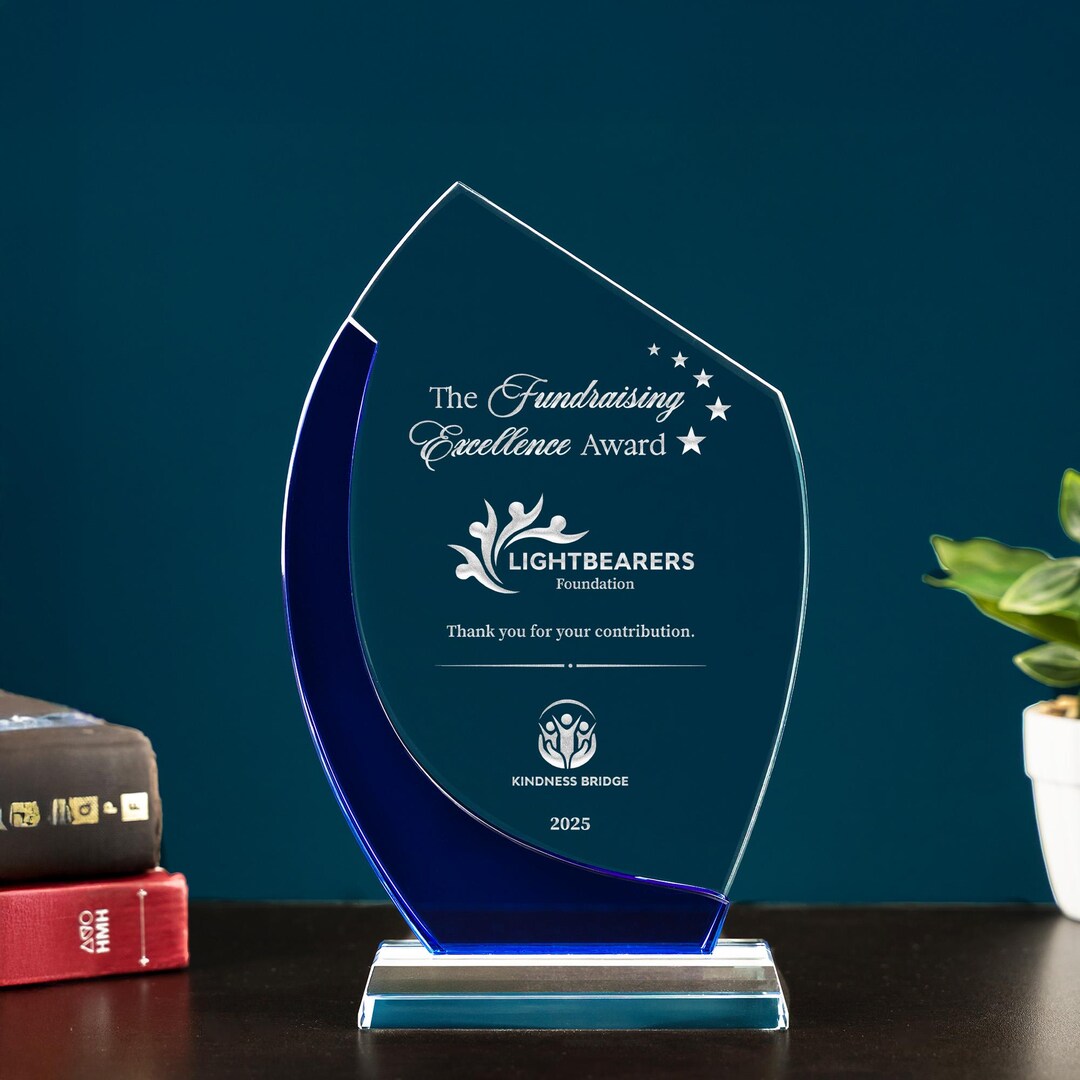 Custom Fundraiser Crystal Glass Award - Personalized Thank You Plaque ...