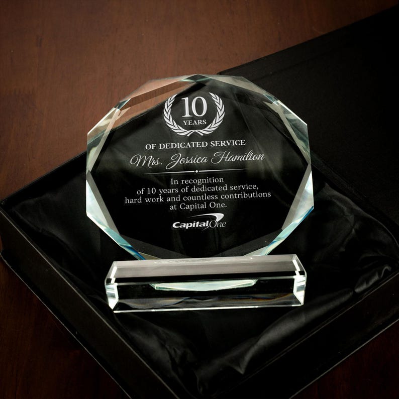 Personalized Crystal Trophy Award Plaque, 10 Year Work Anniversary Gift ...