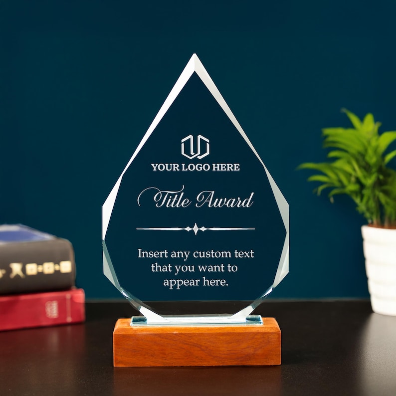 Custom Crystal Award With Text & Logo - Personalized Glass Trophy for ...