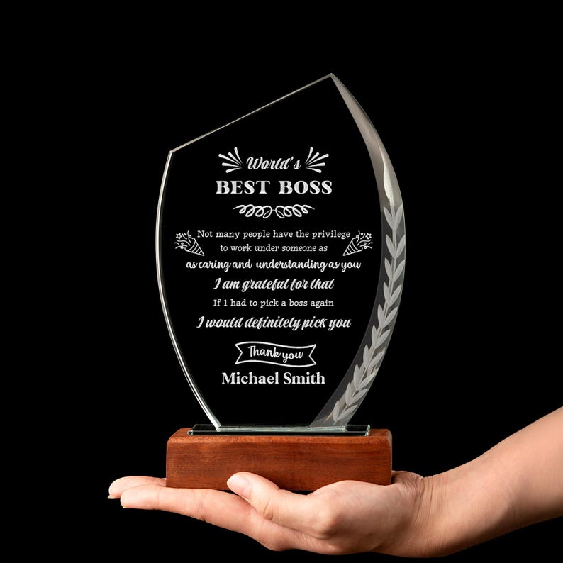 Personalized Boss Appreciation Award, Custom World's Best Boss Glass ...