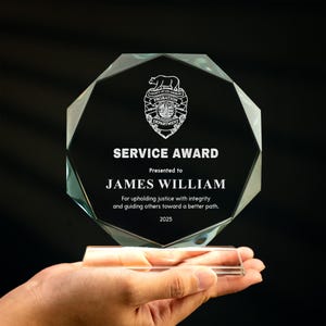 Personalized Police Officer Service Award, Custom Sheriff Glass Trophy ...