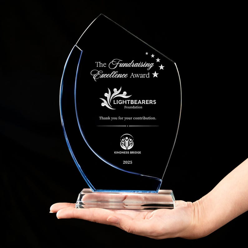 Custom Fundraiser Crystal Glass Award - Personalized Thank You Plaque ...