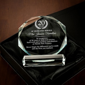 Personalized 20 Years of Service Award, Custom Employee Appreciation ...