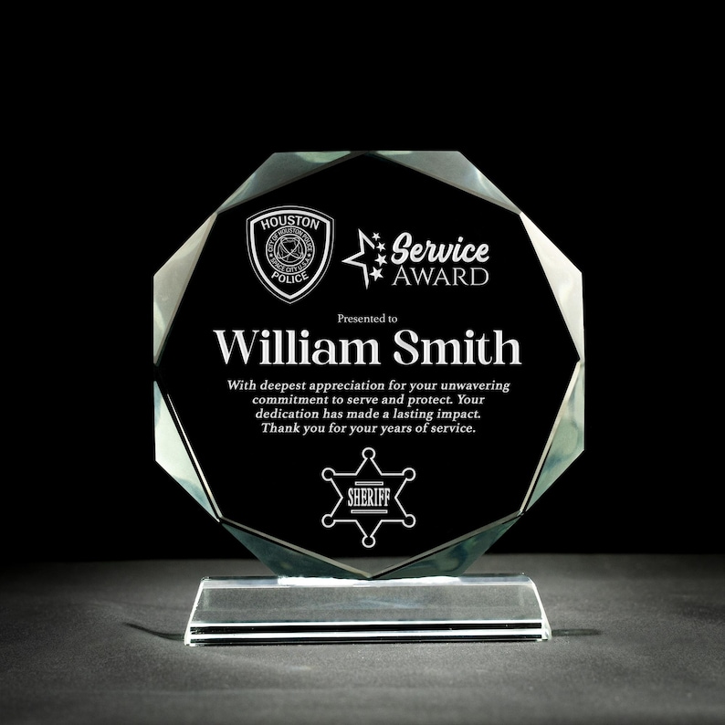 Personalized Police Officer Glass Award, Custom Sheriff Service Award ...
