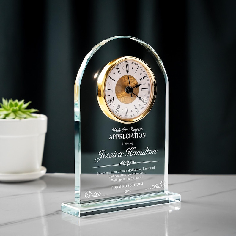 Custom Appreciation Glass Clock Awards - Personalized Employee Desk ...