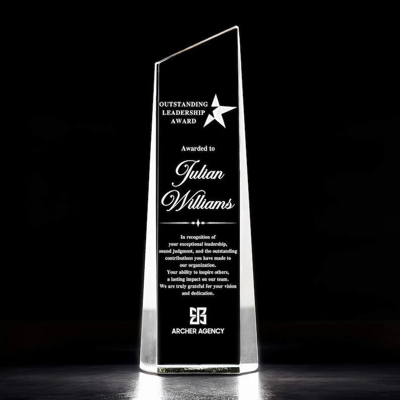 Personalized Outstanding Leadership Award, Custom Engraved Crystal ...