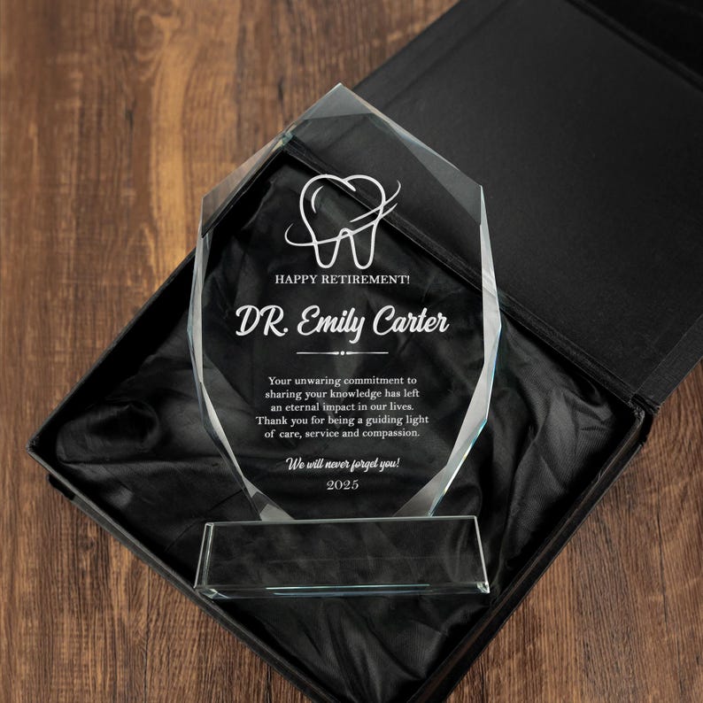 Personalized Dentist Glass Awards, Custom Dental Retirement Crystal ...
