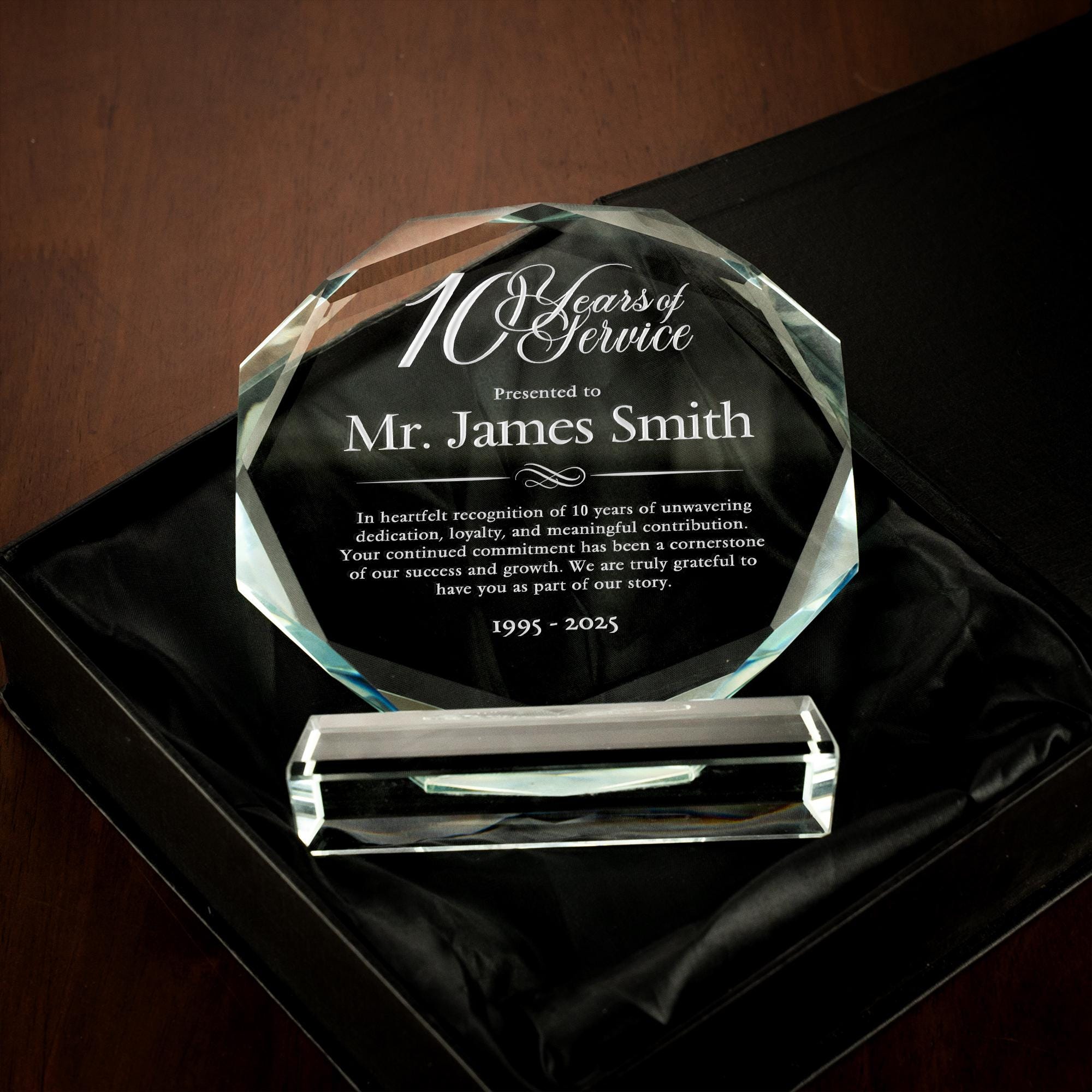 Personalized 10 Years of Service Award, Engraved Employee Achievement ...