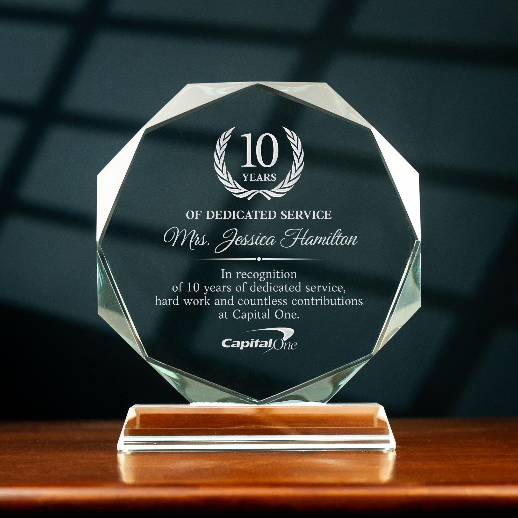 Personalized 10 Years of Service Award, Custom Employee Appreciation ...