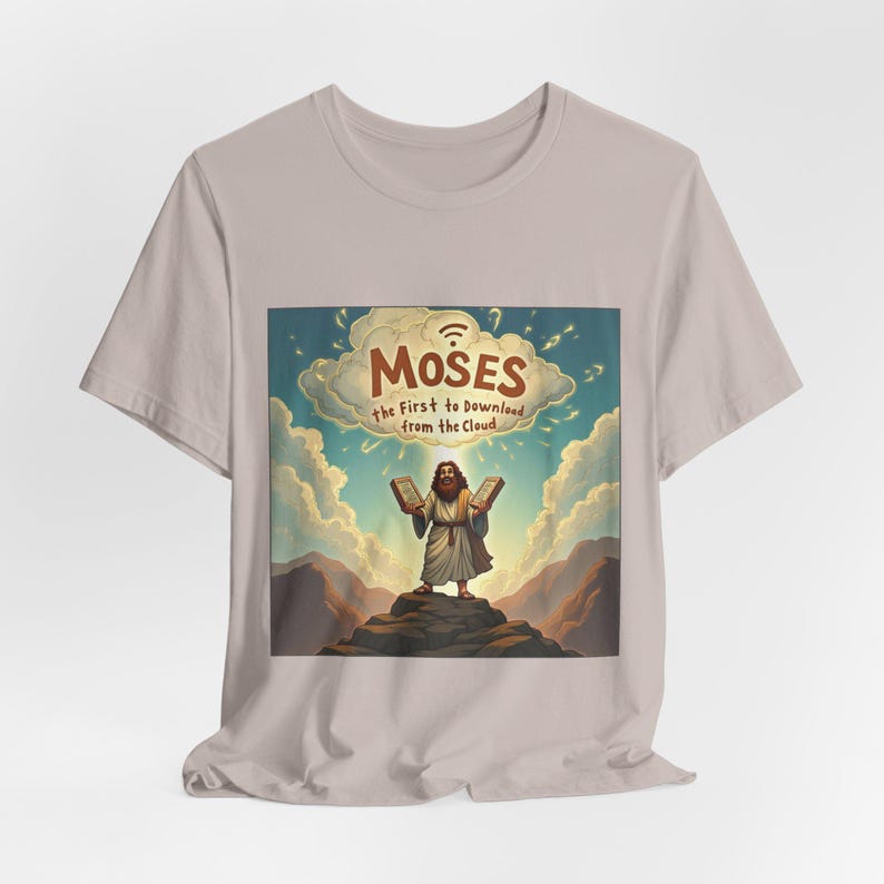 Funny Moses Cartoon T-shirt, Humorous Biblical Tee for Tech Lovers, Wifi Signal Graphic Shirt ...