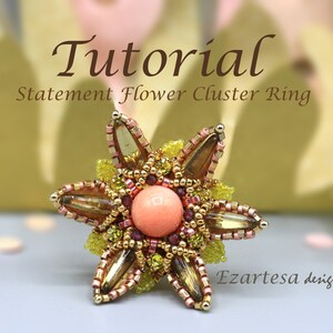 Statemen Flower Cluster Ring Beading Tutorial, Seed Bead, Coral, Czech ...