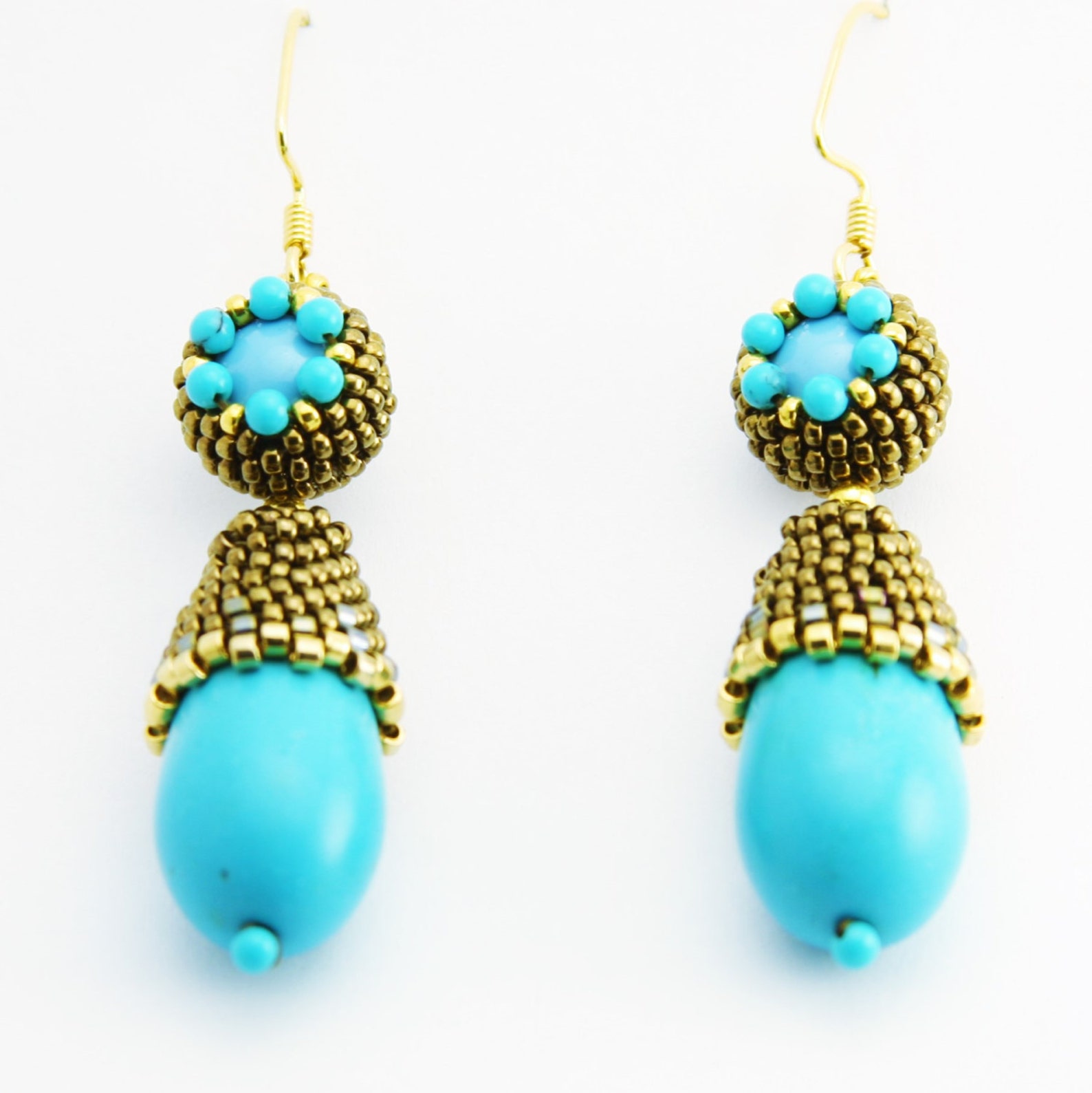 Turquoise Drop Beaded Earrings Tutorial with Seed Beads | Etsy