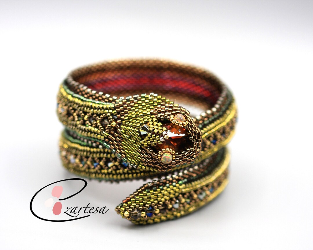 Olive Green Beaded Serpent Wrap Bracelet: A Beaded Beauty Inspired by ...