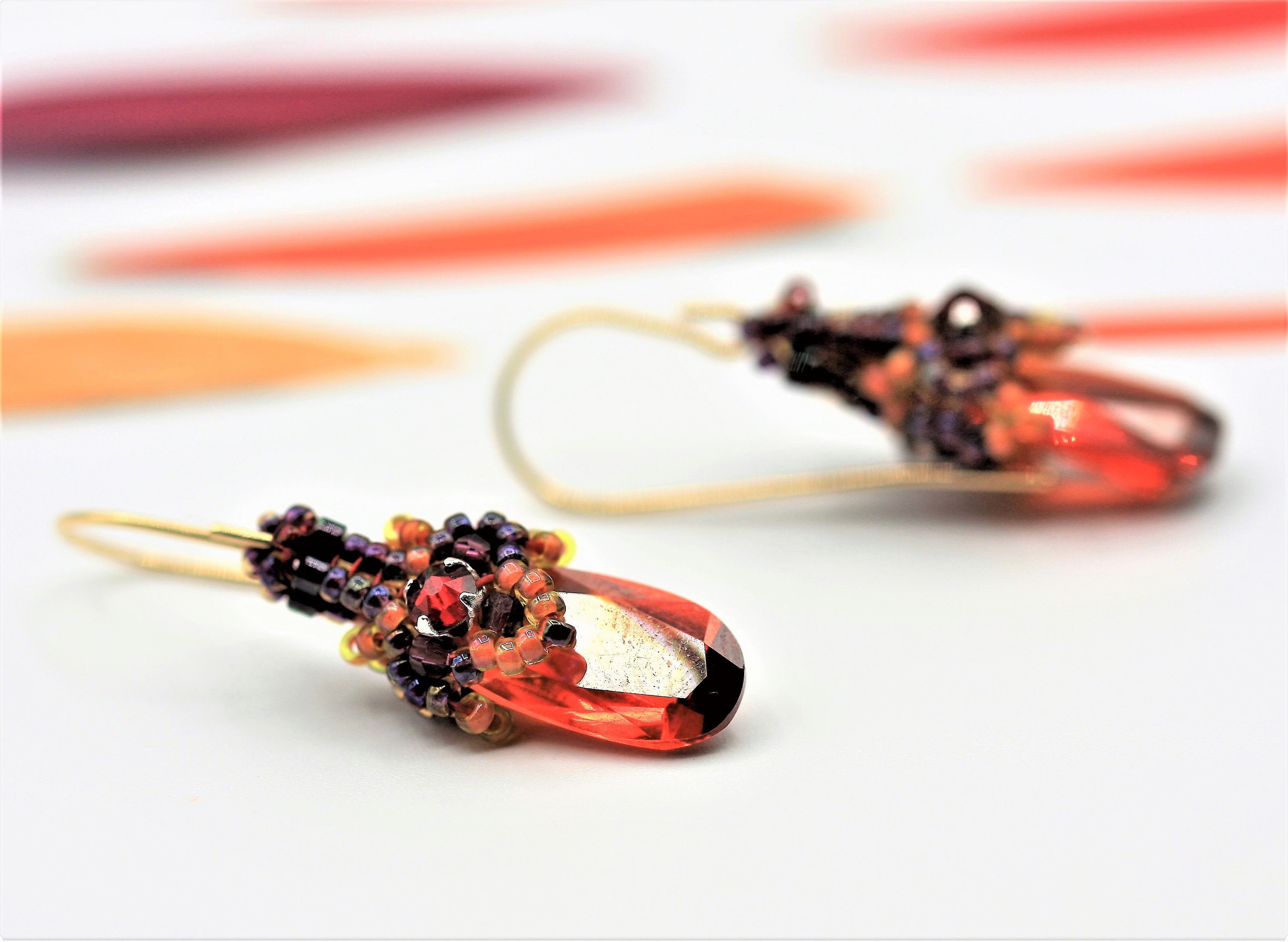 Beaded Cap Teardrop Earrings Tutorial: Seed Beads & Swarovski Crystals ...