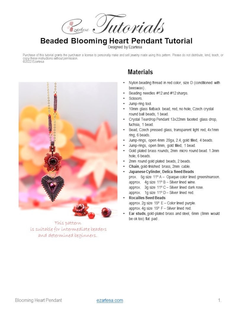 Blooming Heart Beaded Pendant Tutorial Seed Bead Pattern by | Etsy