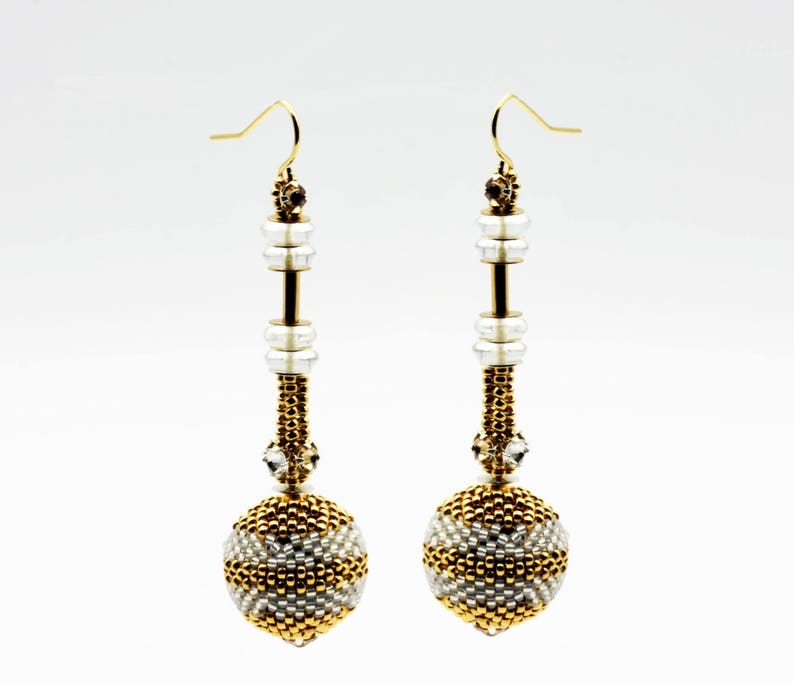 Beaded Bead Drop Earrings Tutorial: Silver & Gold Seed Bead Beading ...