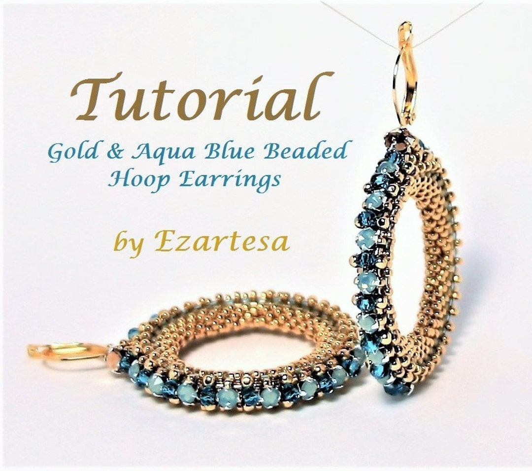 Beaded Hoop Earrings Tutorial: Gold Seed Bead & Crystal Beading Pattern ...