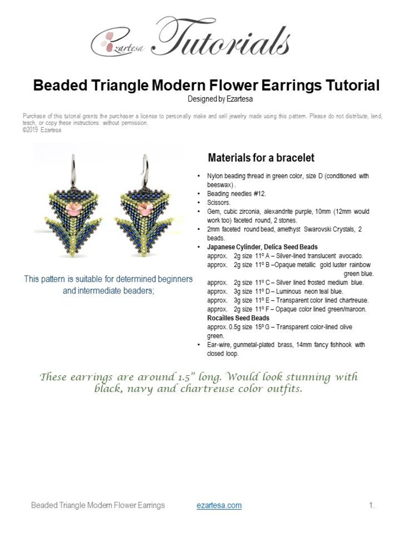 Beaded Triangle Modern Flower Earrings Tutorial With Glass - Etsy