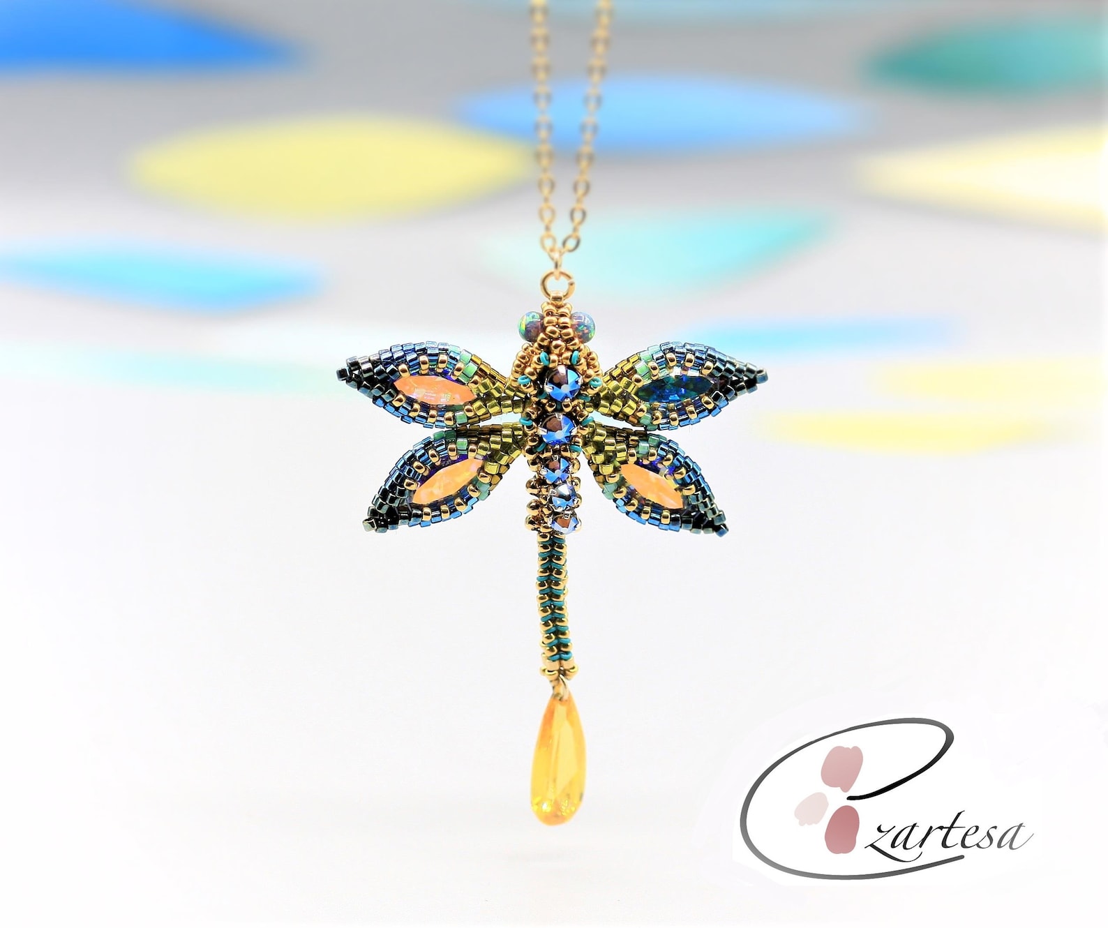 Dragonfly Pendant Beading Tutorial Pattern by Ezartesa - Etsy