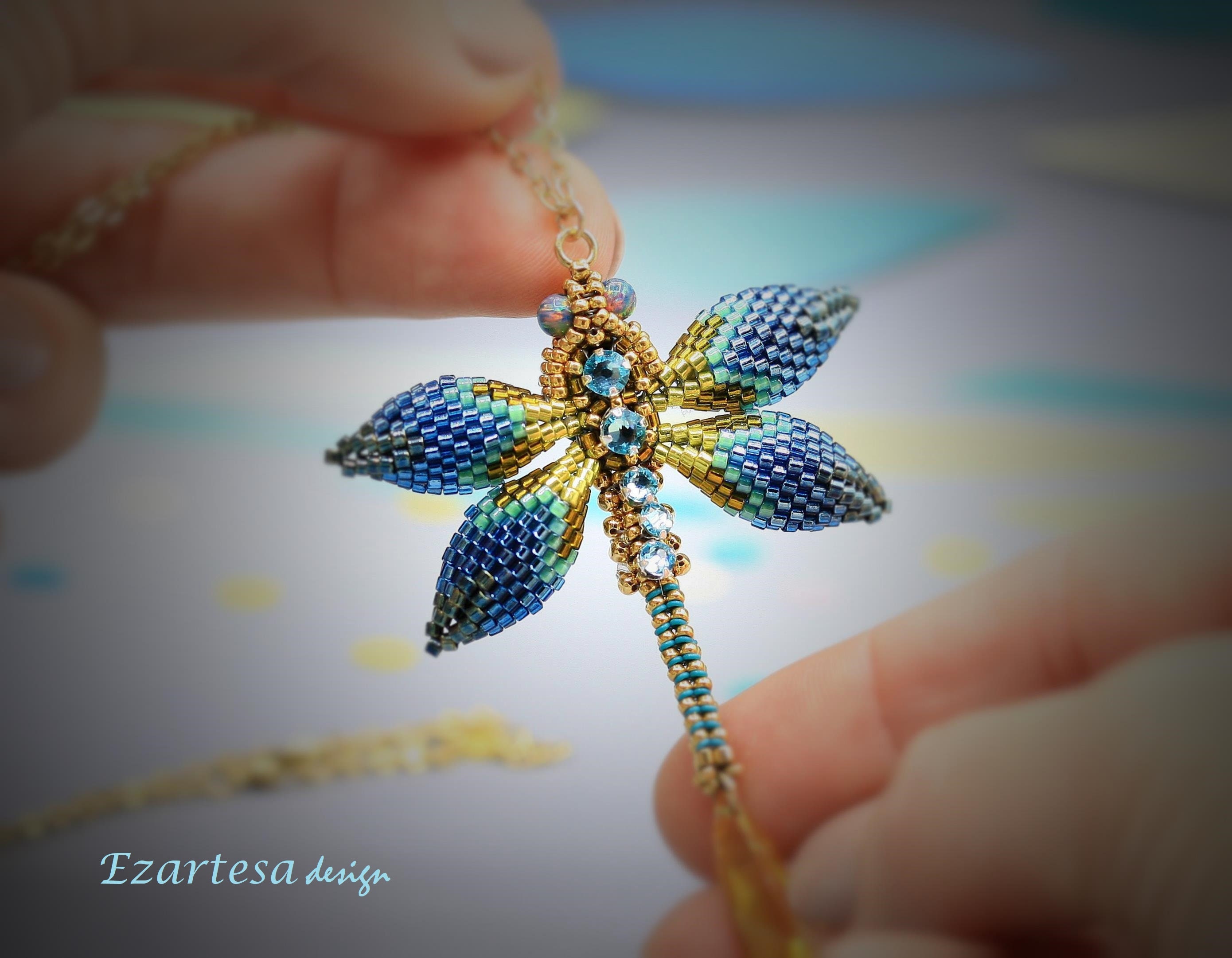 Dragonfly Pendant Beading Tutorial, Pattern by Ezartesa - Etsy