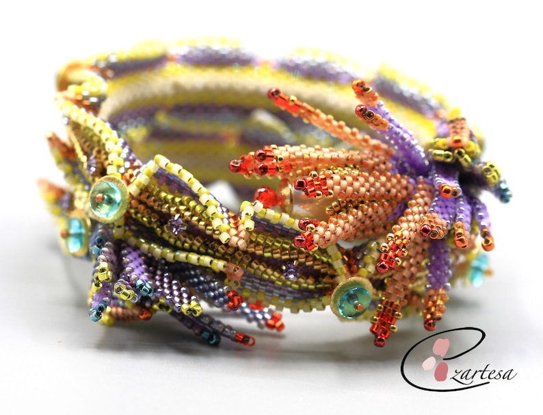 Ocean Flower Beaded Wrap Bracelet Tutorial Ezartesa Design. - Etsy