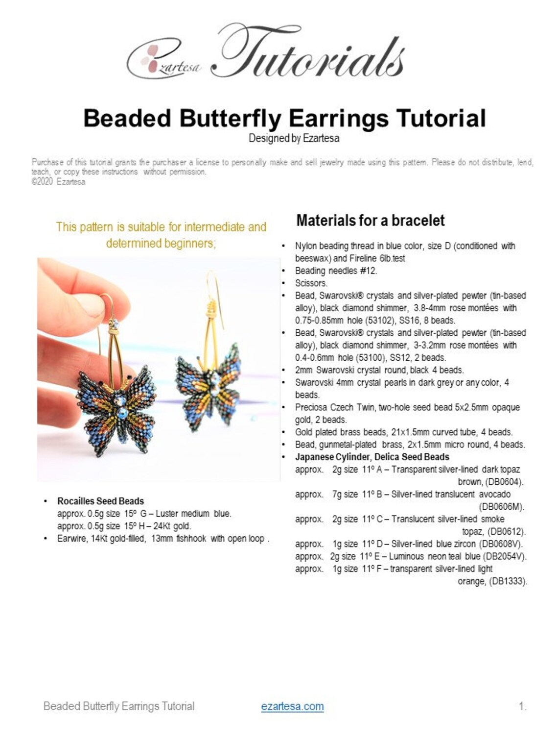 Beading Pattern, Beaded Butterfly Earrings Tutorial, Butterfly Ring by ...