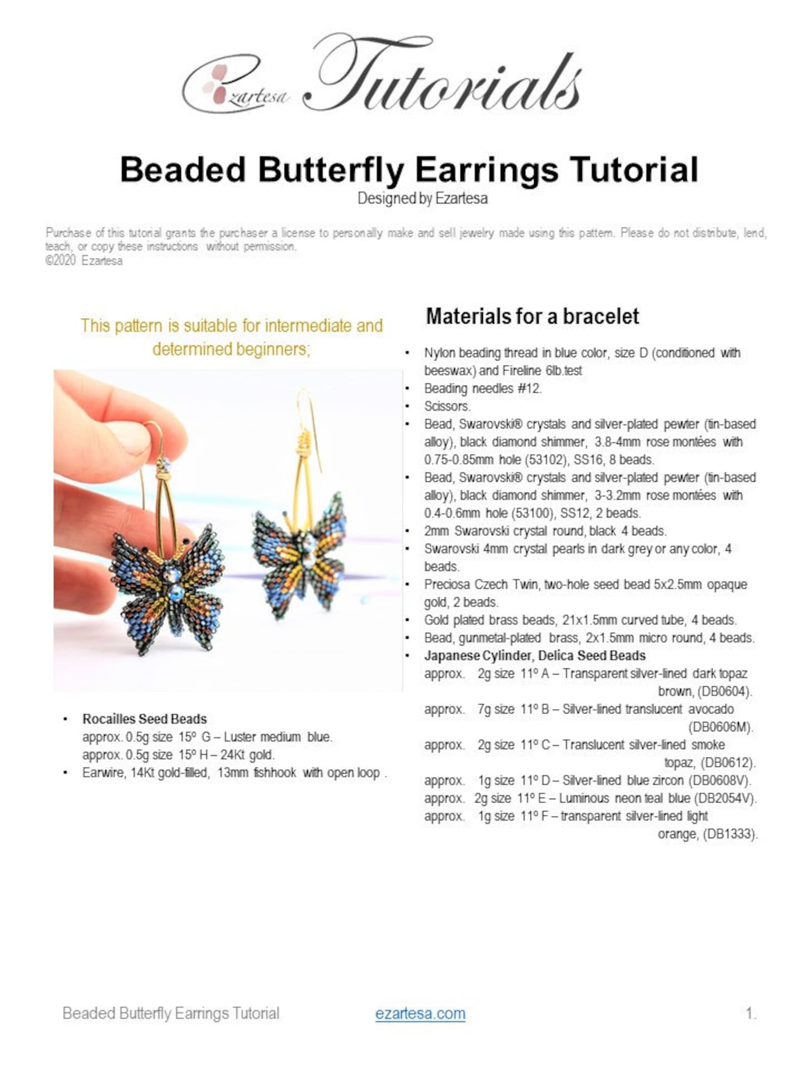 Beading Pattern, Beaded Butterfly Earrings Tutorial, Butterfly Ring by ...