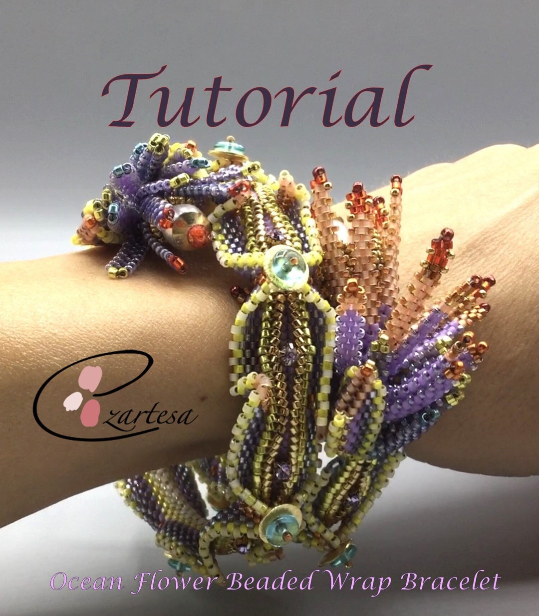 Ocean Flower Beaded Wrap Bracelet Tutorial, Ezartesa Design. - Etsy