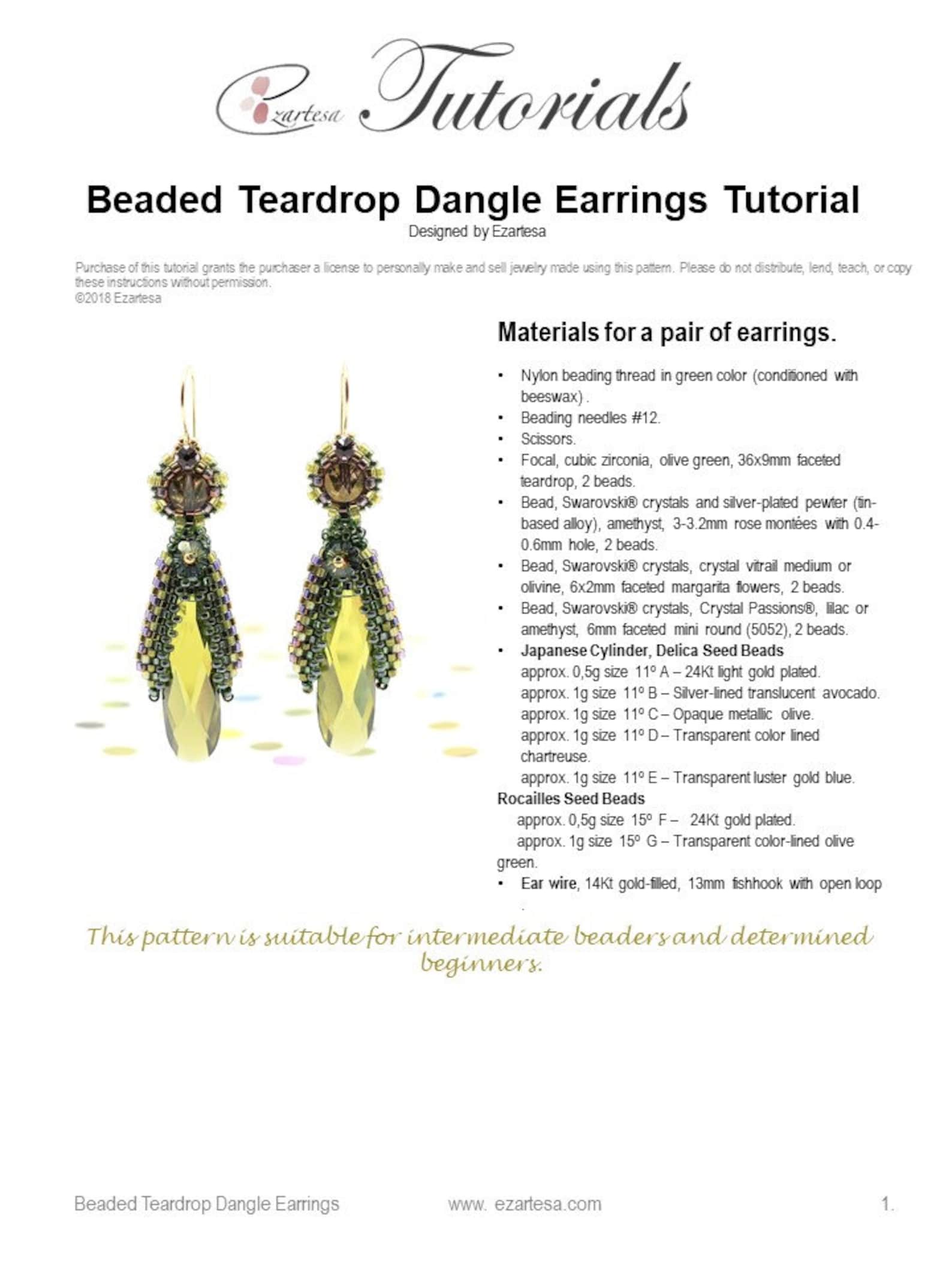 Beaded Teardrop Dangle Earrings Tutorial: Cubic Zirconia & Swarovski ...