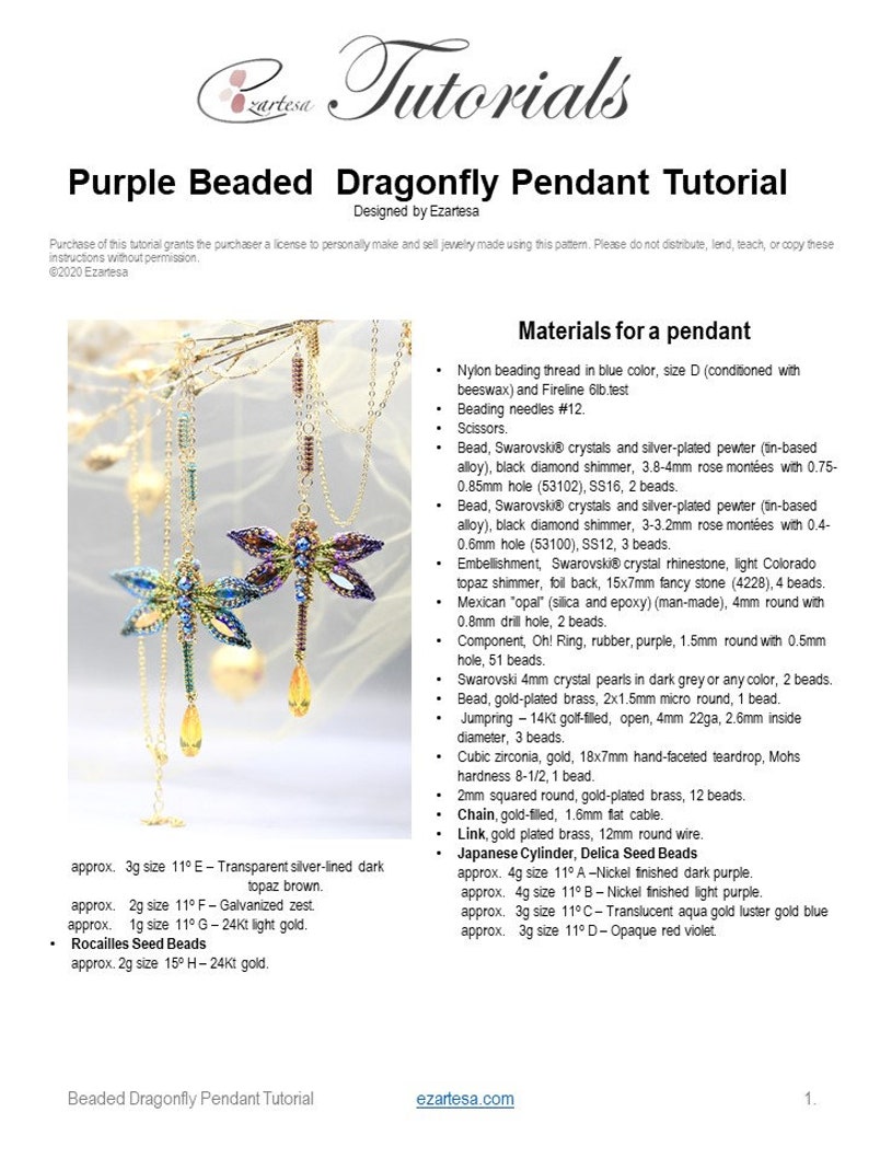 Dragonfly Pendant Beading Tutorial Pattern by Ezartesa - Etsy