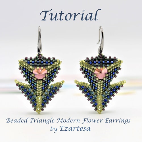 Beaded Triangle Modern Flower Earrings Tutorial With Glass - Etsy