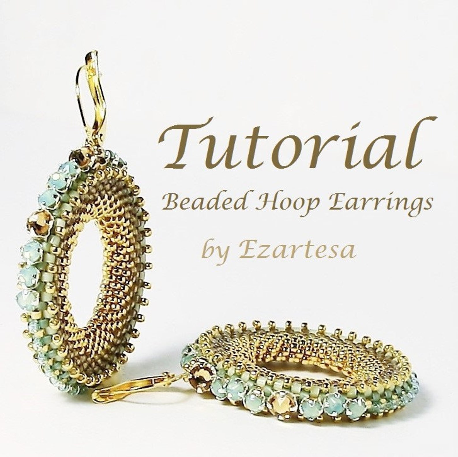 Beaded Hoop Earrings Tutorial Gold and Sea Green Seed Bead - Etsy