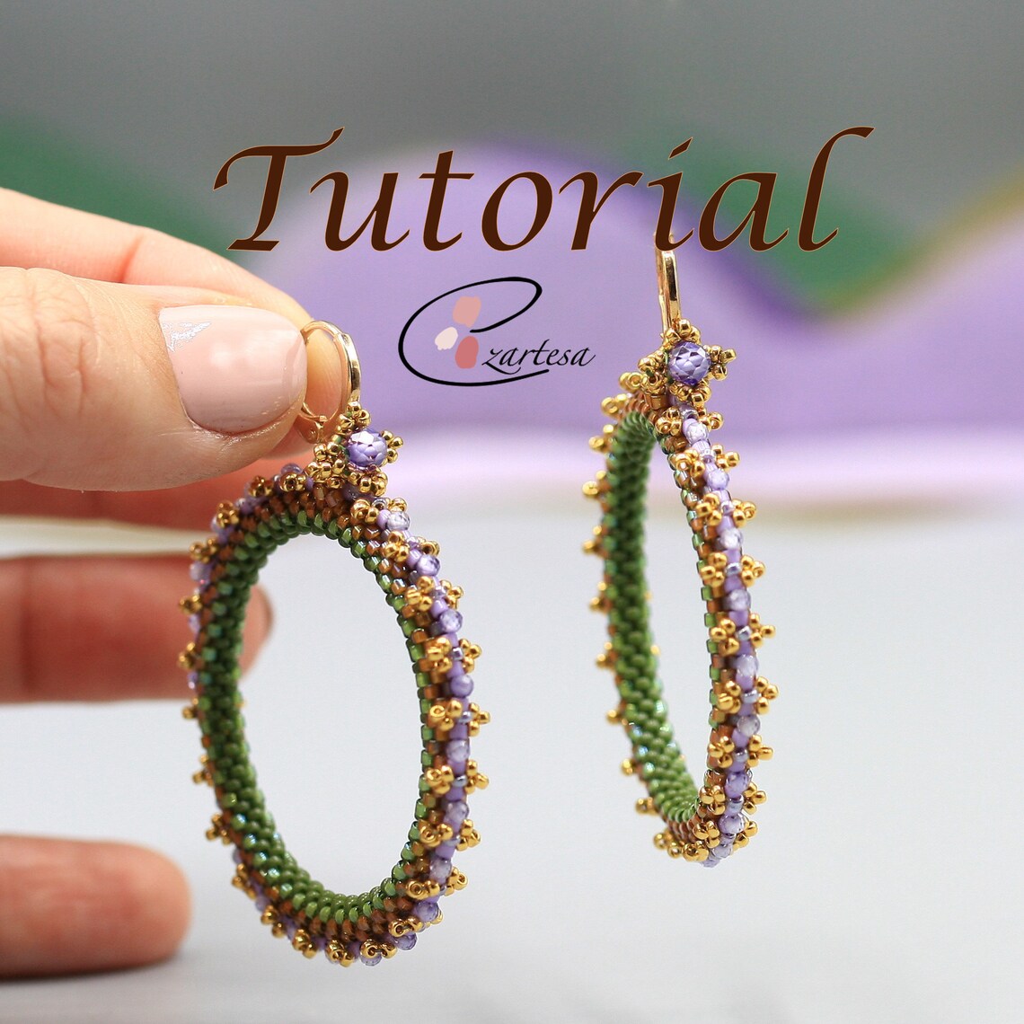 Lavender and Green Bedazzled Hoop Earrings Tutorial, Seed Bead Earrings ...