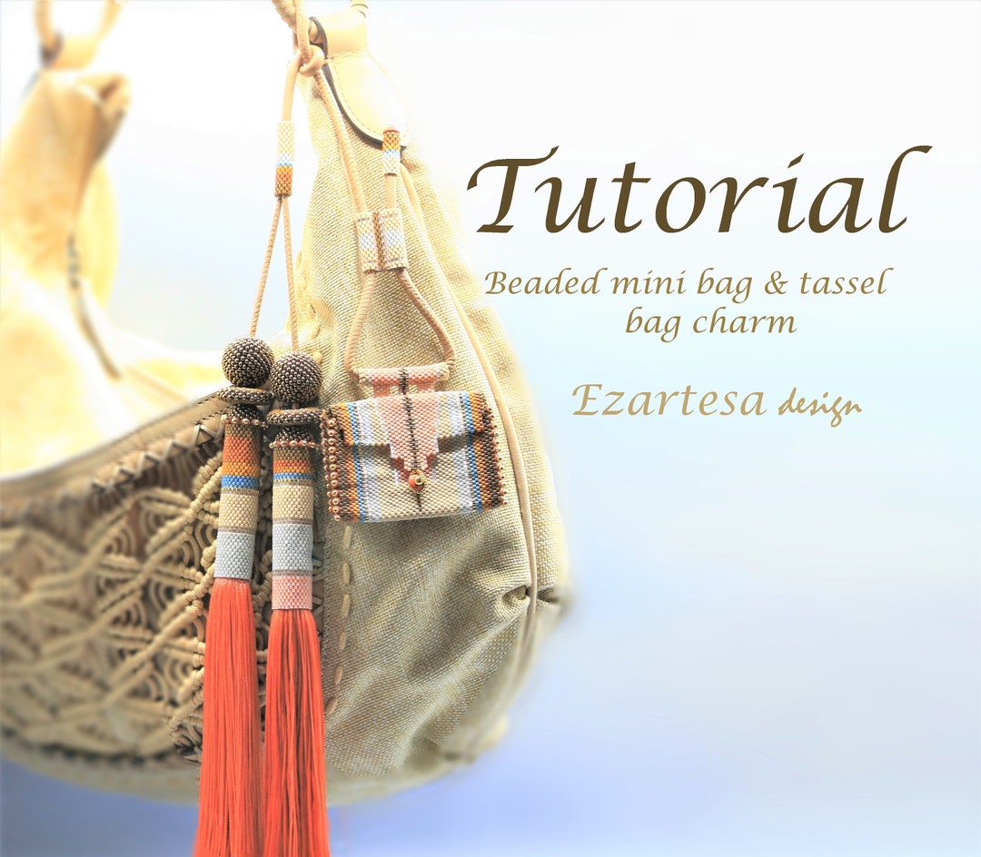 Beading Pattern, Beaded Mini Bag and Beaded Tassel Bag Charm Tutorial ...