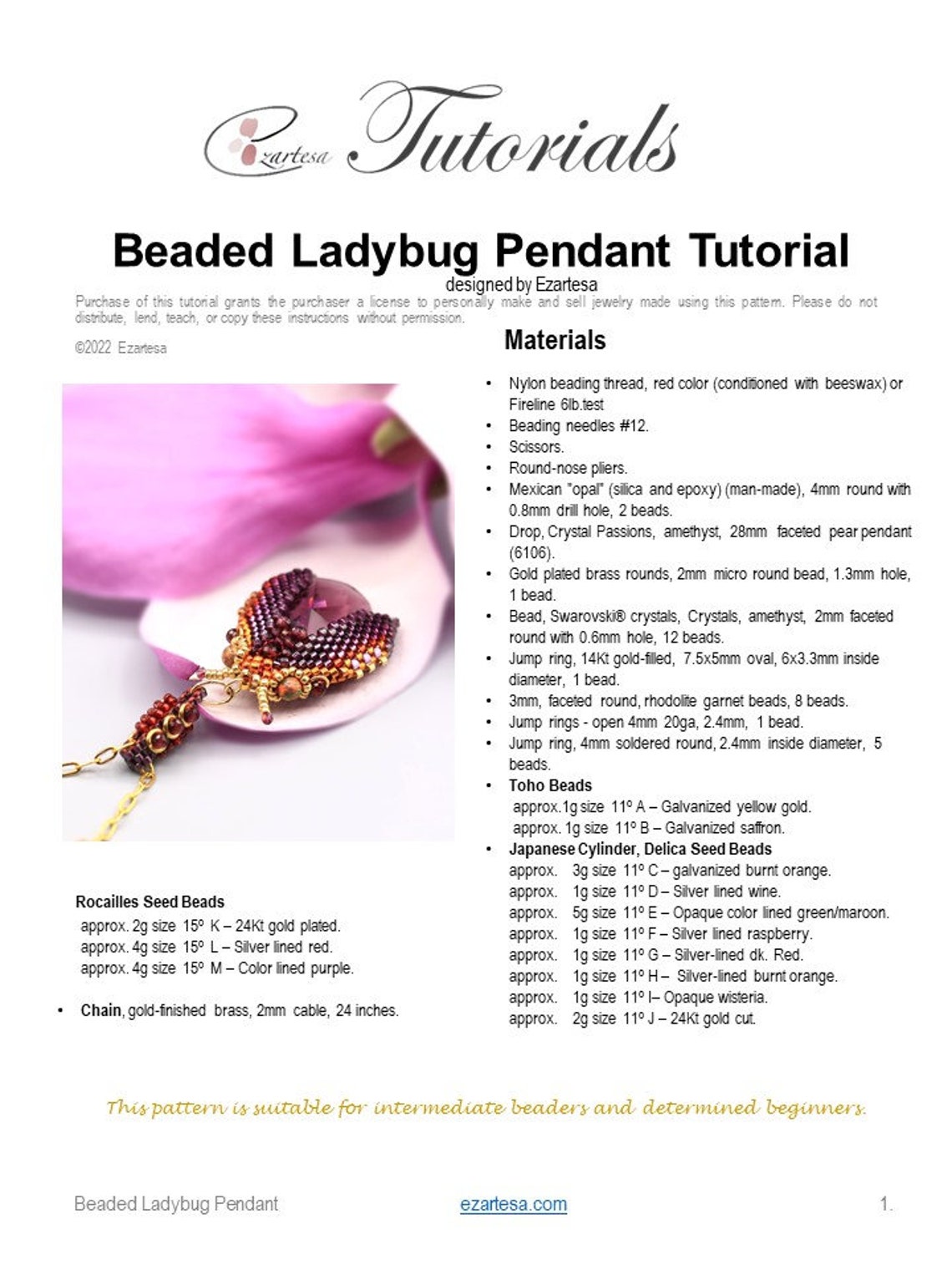 Ladybug Pendant Beading Tutorial Seed Bead Pattern by - Etsy