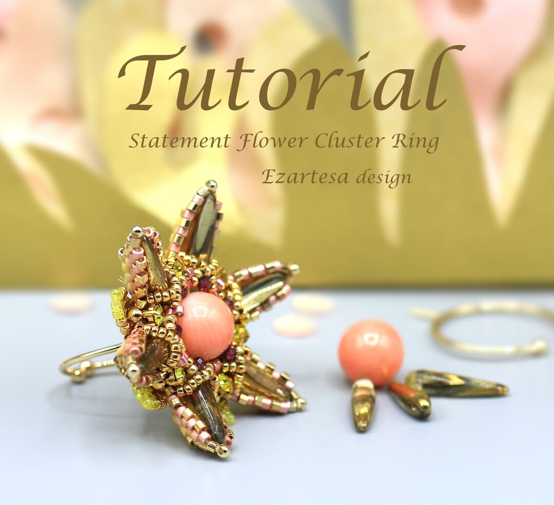 Statemen Flower Cluster Ring Beading Tutorial, Seed Bead, Coral, Czech ...