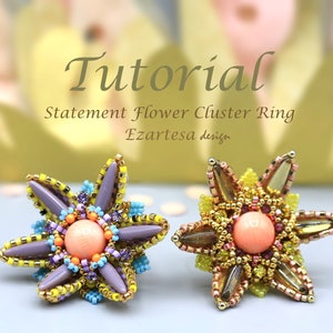 Statemen Flower Cluster Ring Beading Tutorial, Seed Bead, Coral, Czech ...