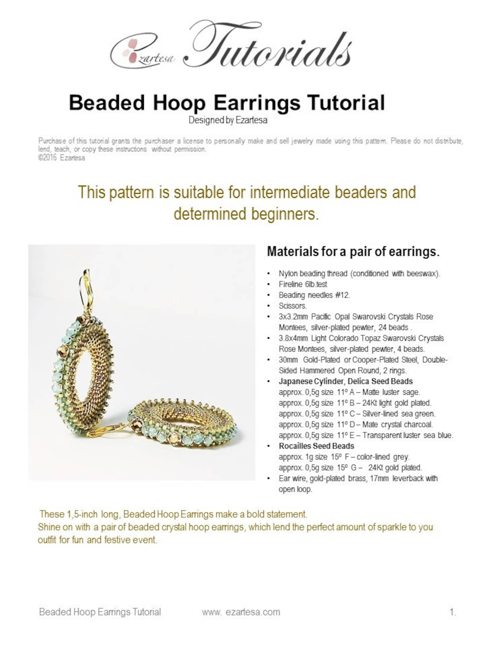 Beaded Hoop Earrings Tutorial Gold and Sea Green Seed Bead - Etsy