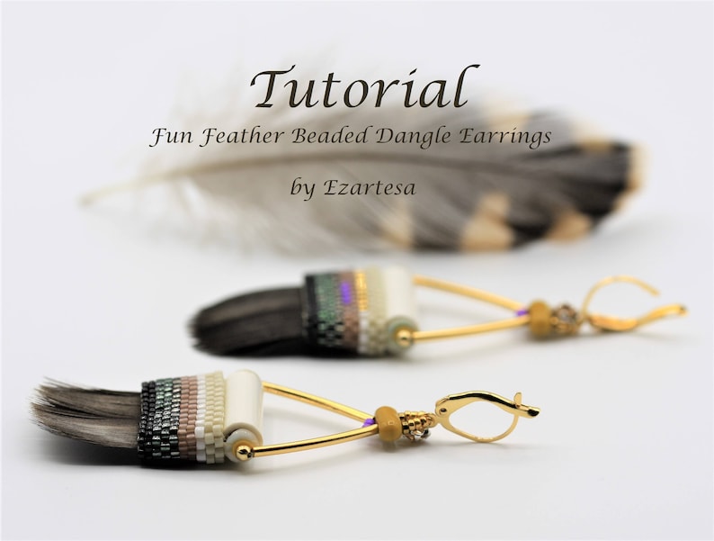 Fun Feather Beaded Dangle Earrings Tutorial Beading Pattern - Etsy